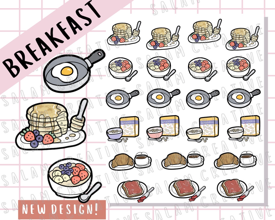 BREAKFAST STICKER Sheet Pancakes, Cereal, Eggs... Brekkie Food Themed ...