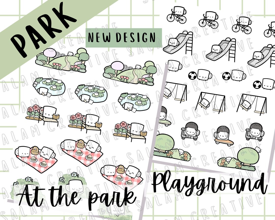 PARK / PLAYGROUND Sticker Sheet - Picnic, Nature Walking, Swings, Slide ...