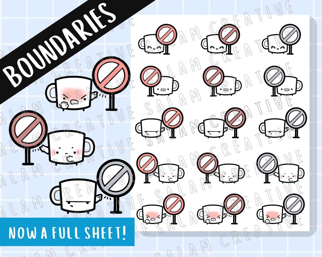 BOUNDARIES Sticker Sheet - Cute Feelings Character Stickers, Protecting ...