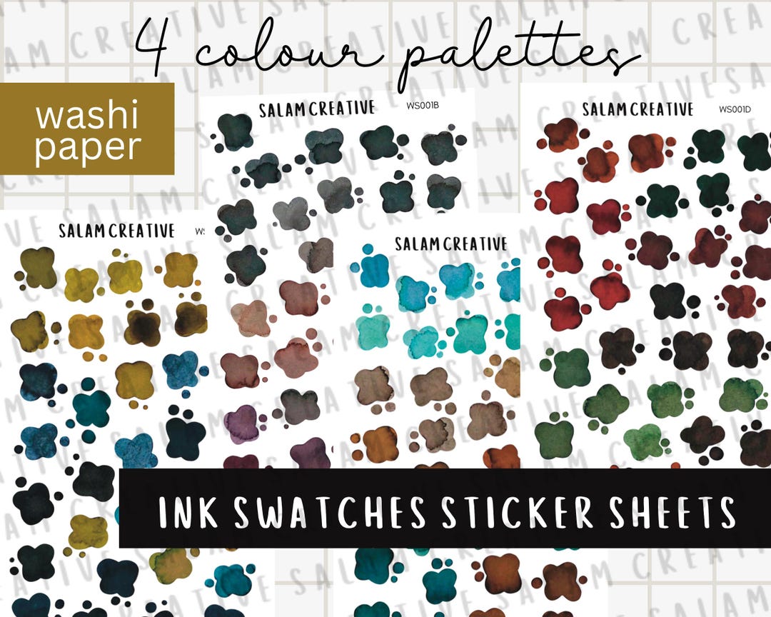 INK SWATCHES Washi Sticker Sheet - 4 Palettes, Muted Colours - Deco ...