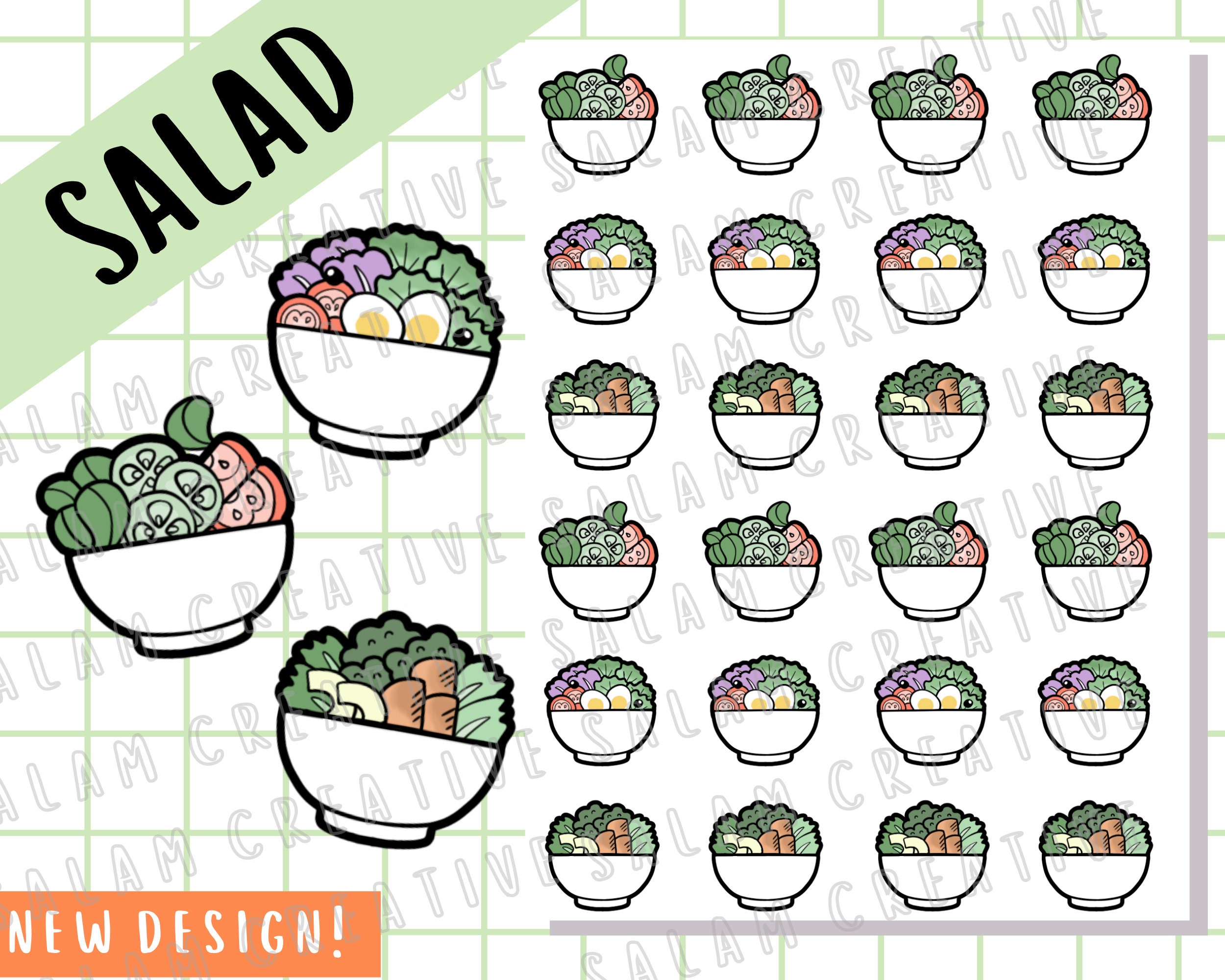 SALAD Sticker Sheet - Healthy Eating/ Veggie Themed Stickers for Your ...