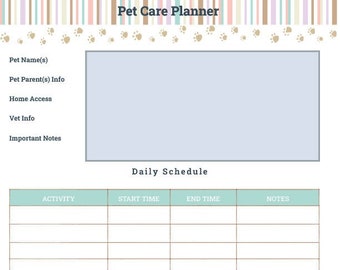 Pet Care Planner (printable and Online Form) - Etsy