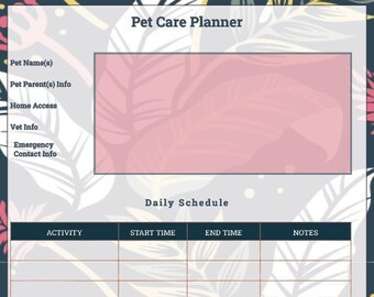 Pet Care Planner (printable and Online Form) - Etsy