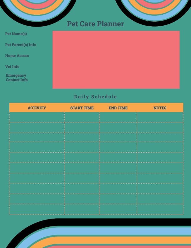 Pet Care Planner (printable and Online Form) - Etsy