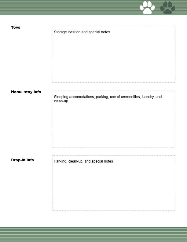 Pet Care Planner Printable and Online Form (green Stripes and Paws) - Etsy