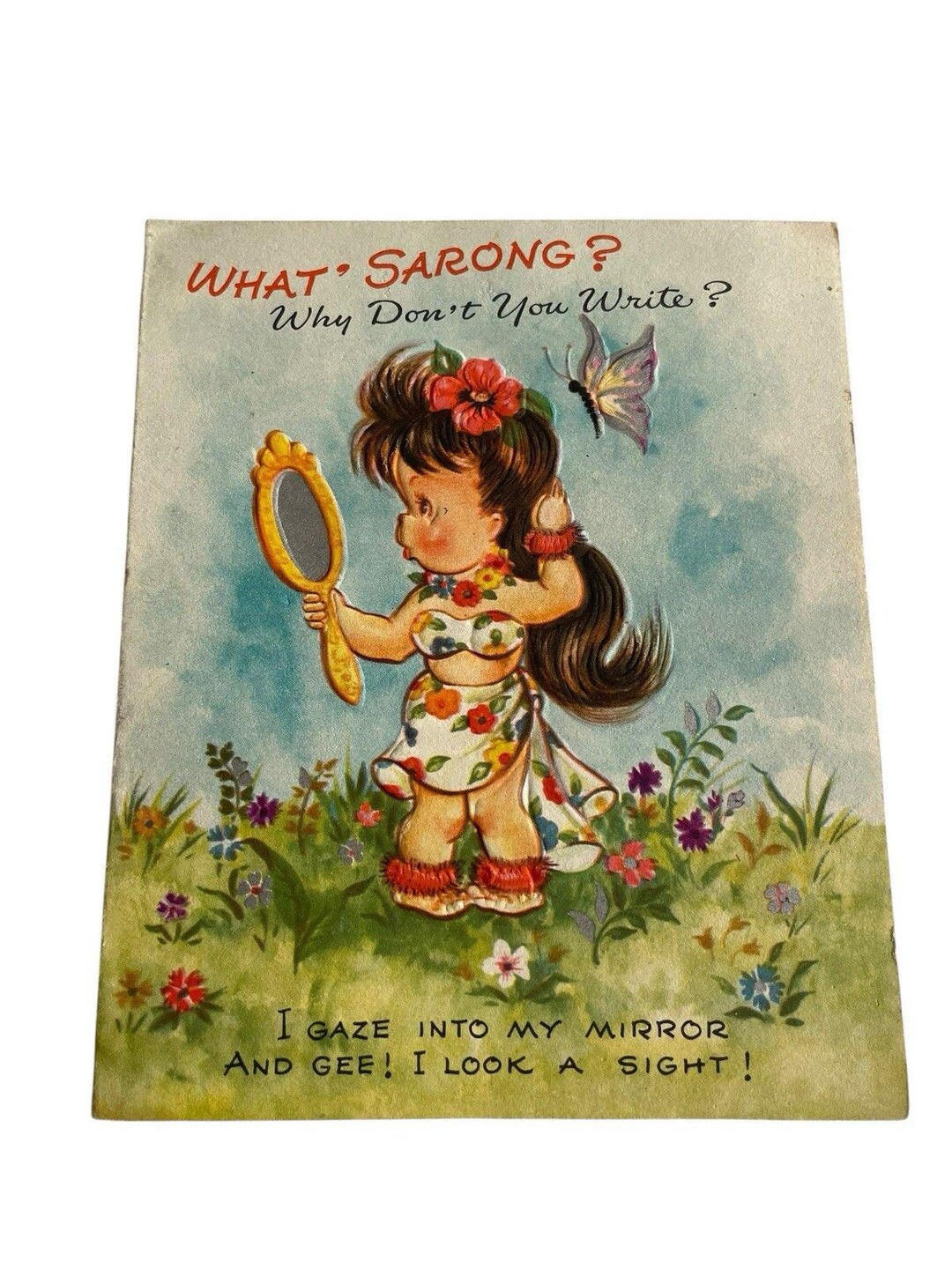 VTG Greeting Card Stationary Hula Girl Sarong PLEASE WRITE Hawaiian ...