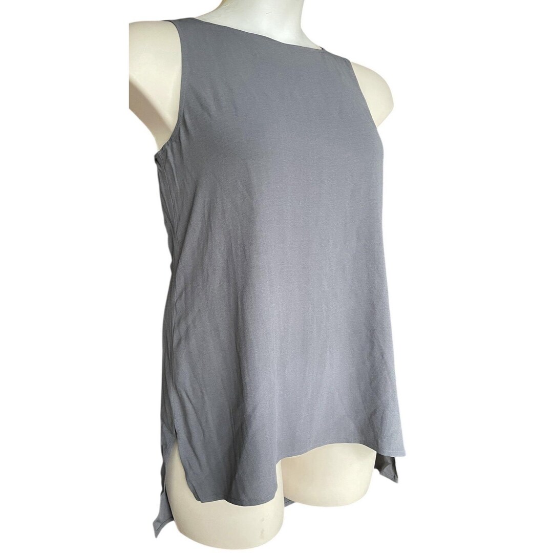 Eileen Fisher Shell XS Gray 100% Silk Tank Top High-low Hem Lagenlook ...