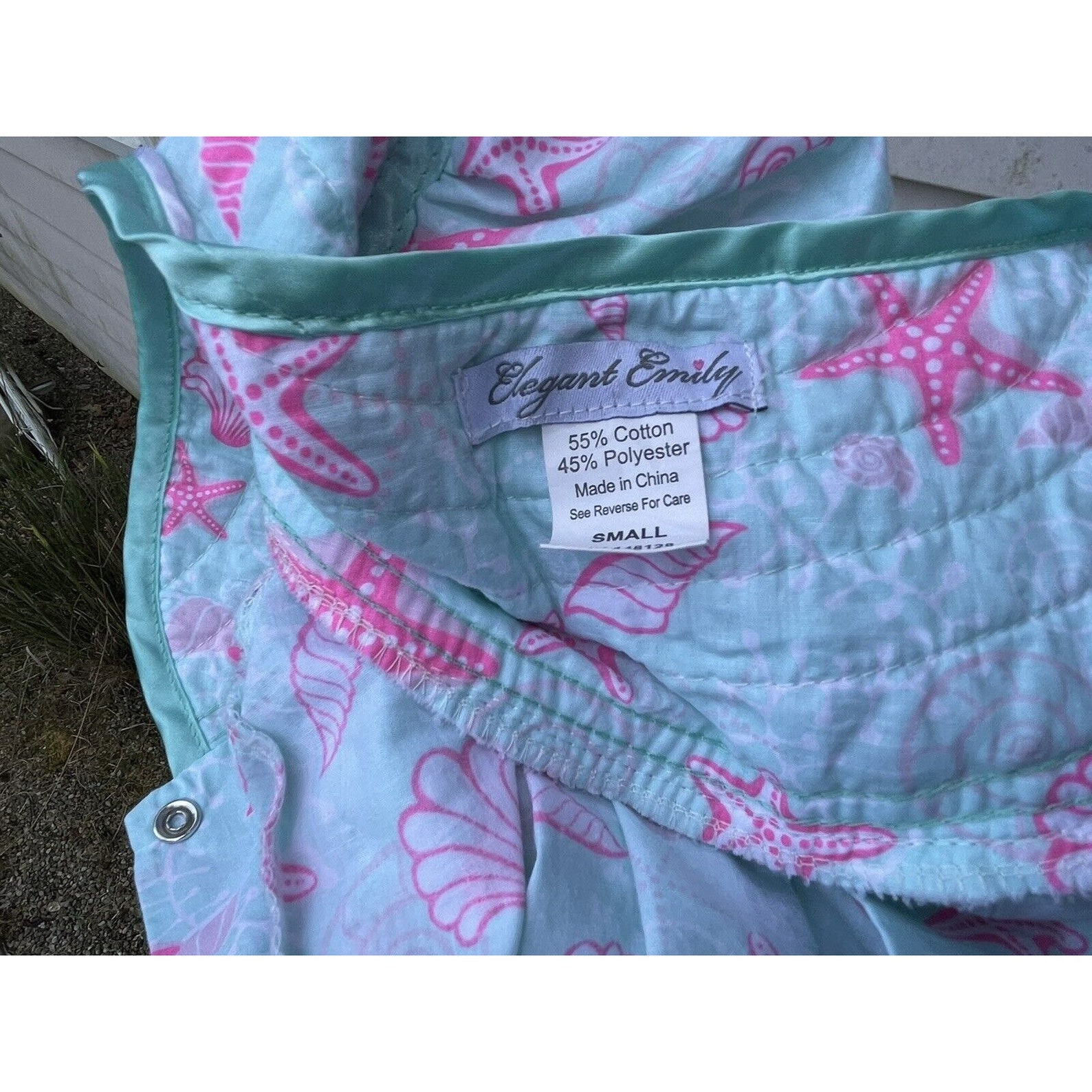 Vtg Beach House Dress Robe Gown Tiki Kaftan Seashells Starfish Pink ...