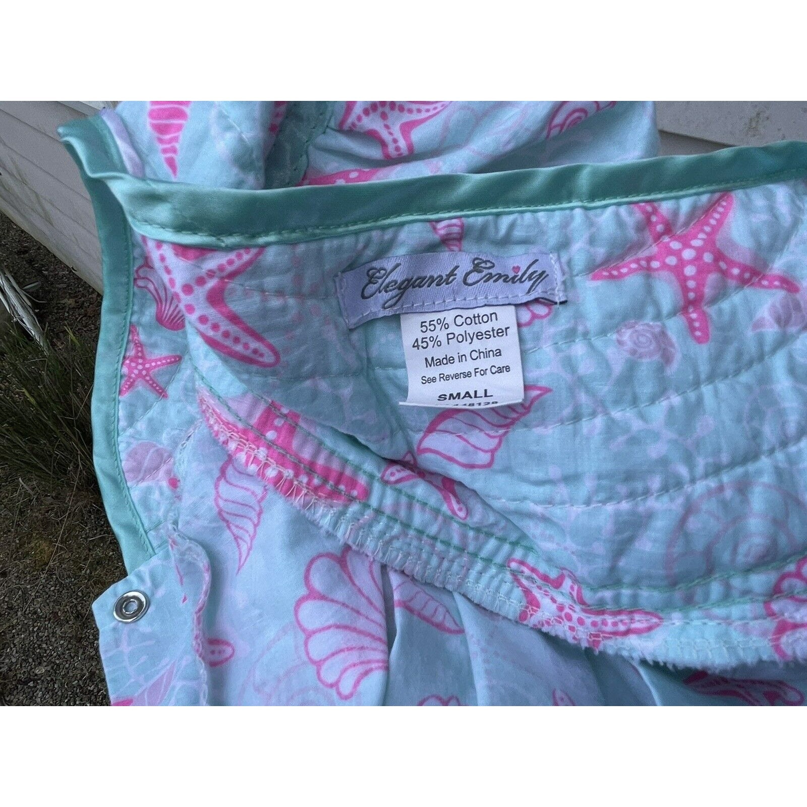 Vtg Beach House Dress Robe Gown Tiki Kaftan Seashells Starfish Pink ...