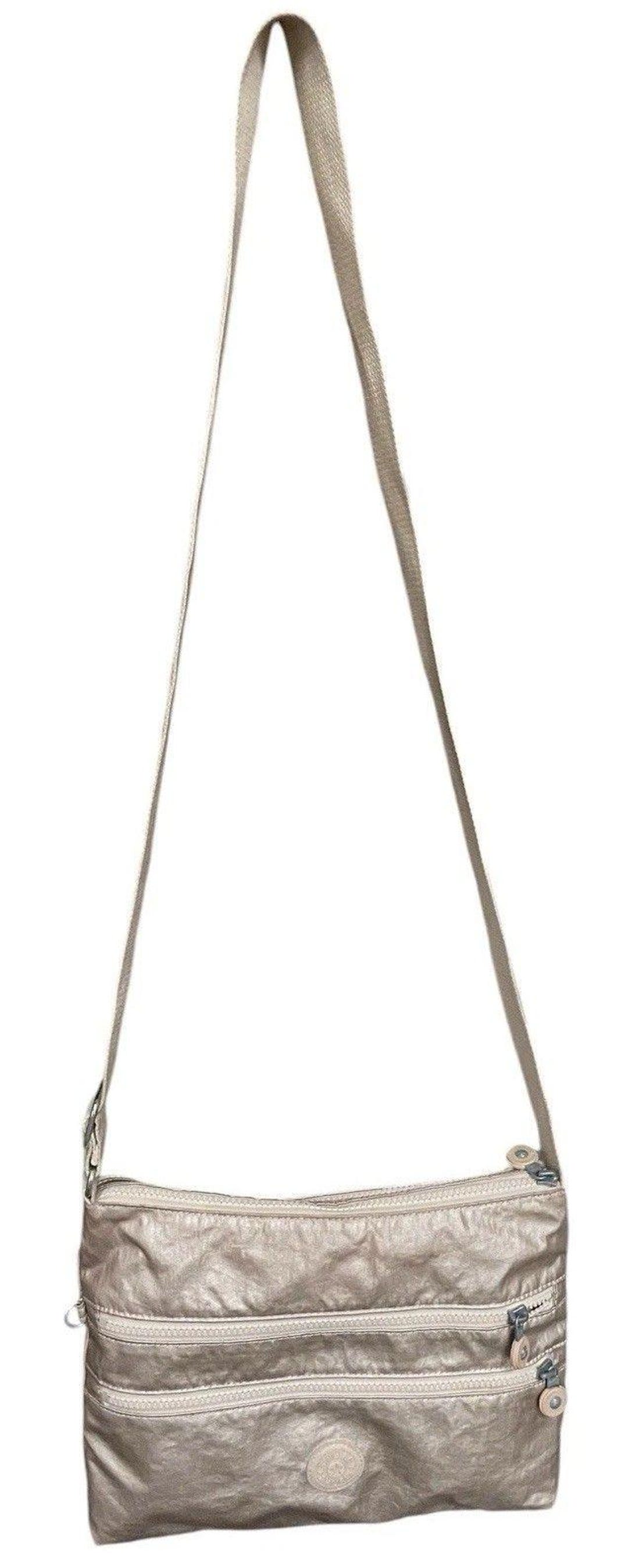 Kipling Crossbody Bag Metallic CHAMPAGNE Nylon ALVAR Zip Pockets Travel ...
