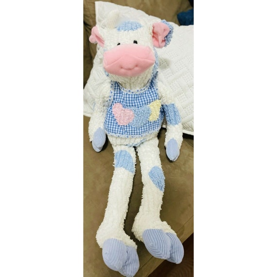 Large Chenille Cow & Duck Plush Stuffed Animal Pink Blue White - Etsy