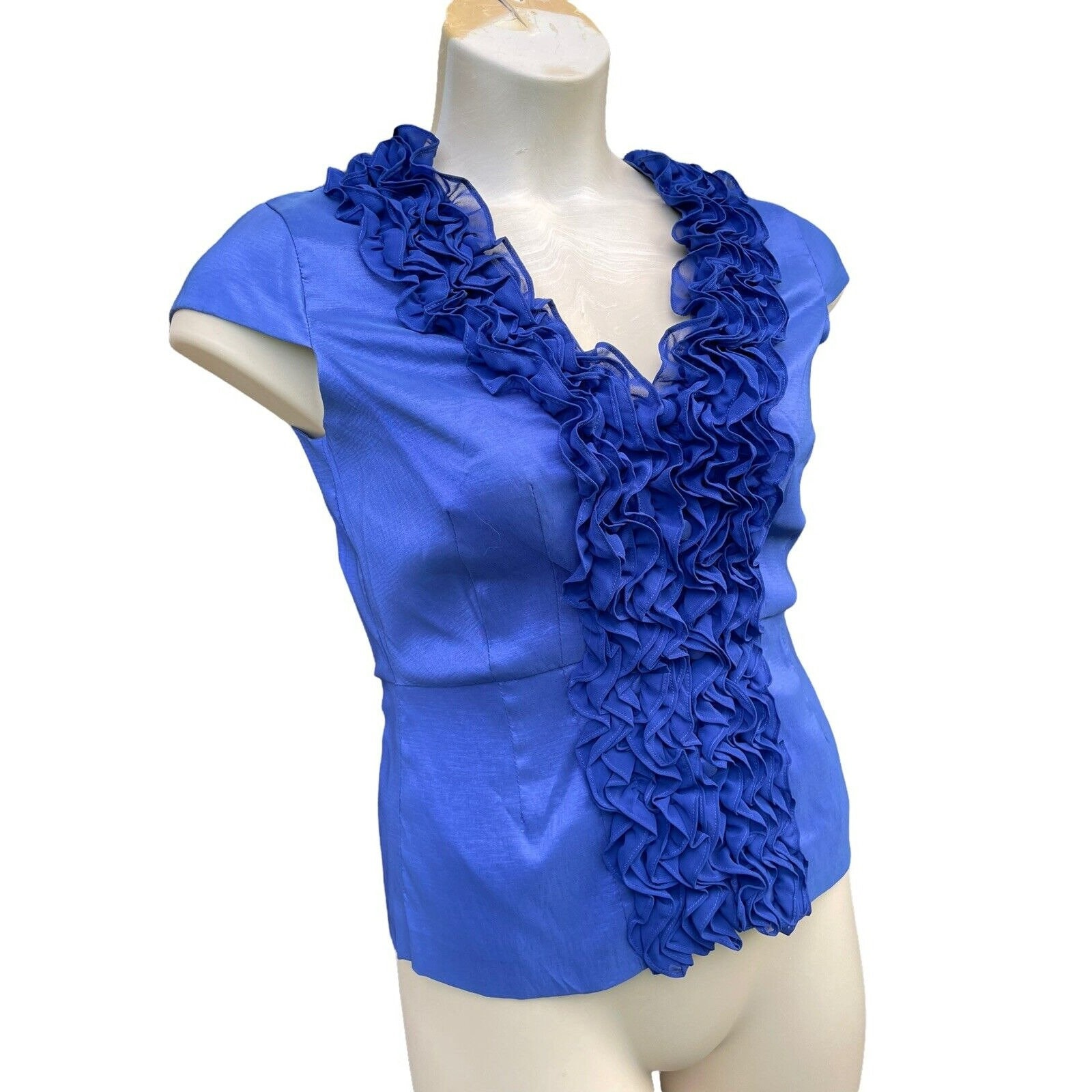 NWT Cobalt Blue Ruffle Top Soraya Golyari Evening Wear Formal Blouse ...