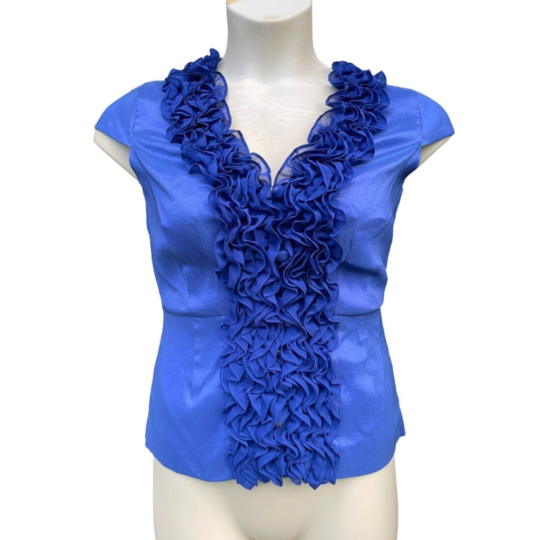 NWT Cobalt Blue Ruffle Top Soraya Golyari Evening Wear Formal Blouse ...
