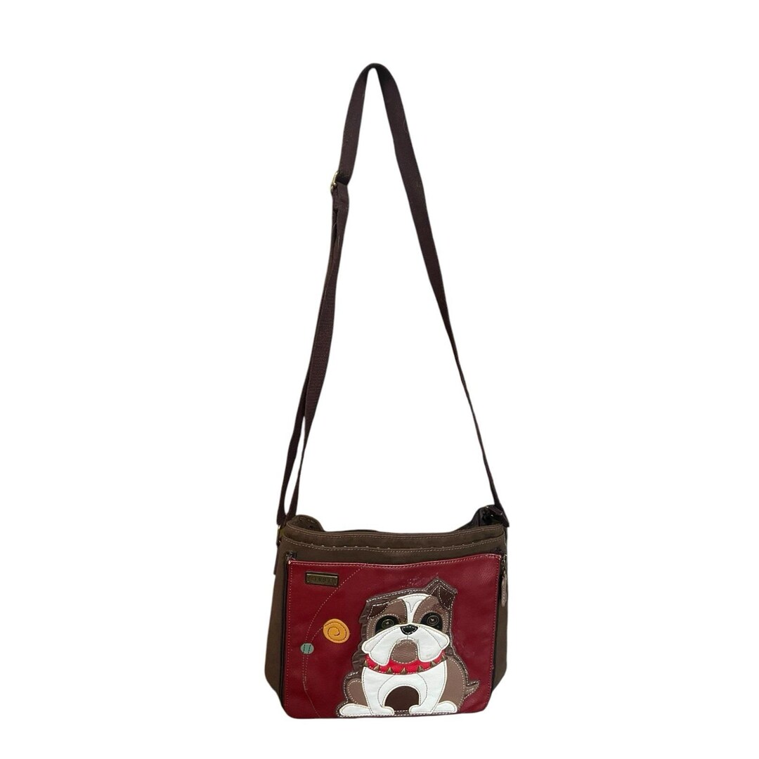 HTF Chala Bulldog Appliqué Crossbody Bag Red Faux Leather Large Dog ...