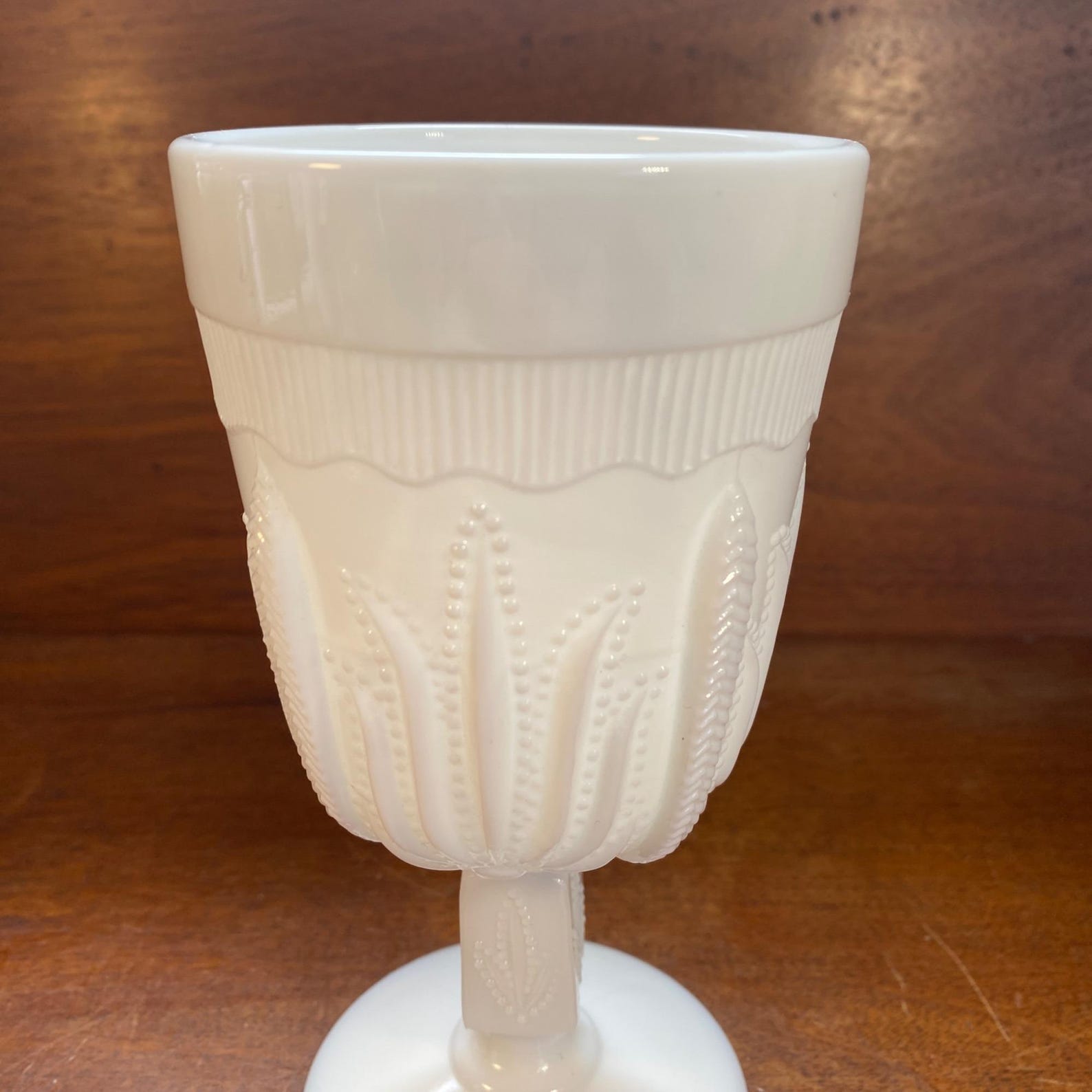 Fenton Cactus Vintage White Milk Glass Goblet With Embossed Pattern ...