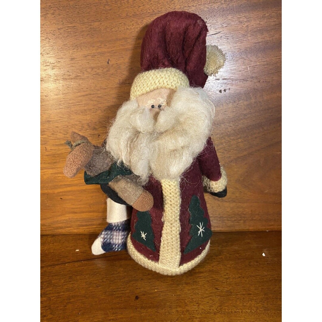 Vintage Handmade Wool Santa Claus Doll With Stuffed Reindeer Weighted ...