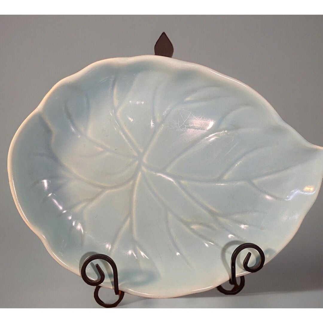 Vintage Ceramic Pottery Leaf-shaped Light Blue Ceramic Platter - Etsy