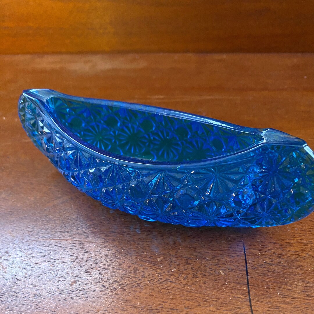 Vintage Fenton Glass Canoe | Daisy and Button Blue | Relish Dish ...