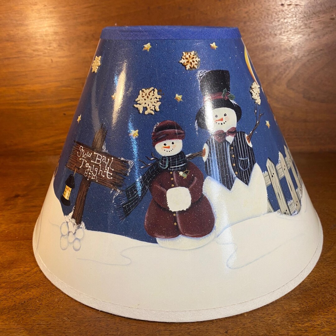 Vintage 1999 Hand-painted Christmas Snowman & Winter Scene Lamp Shade ...