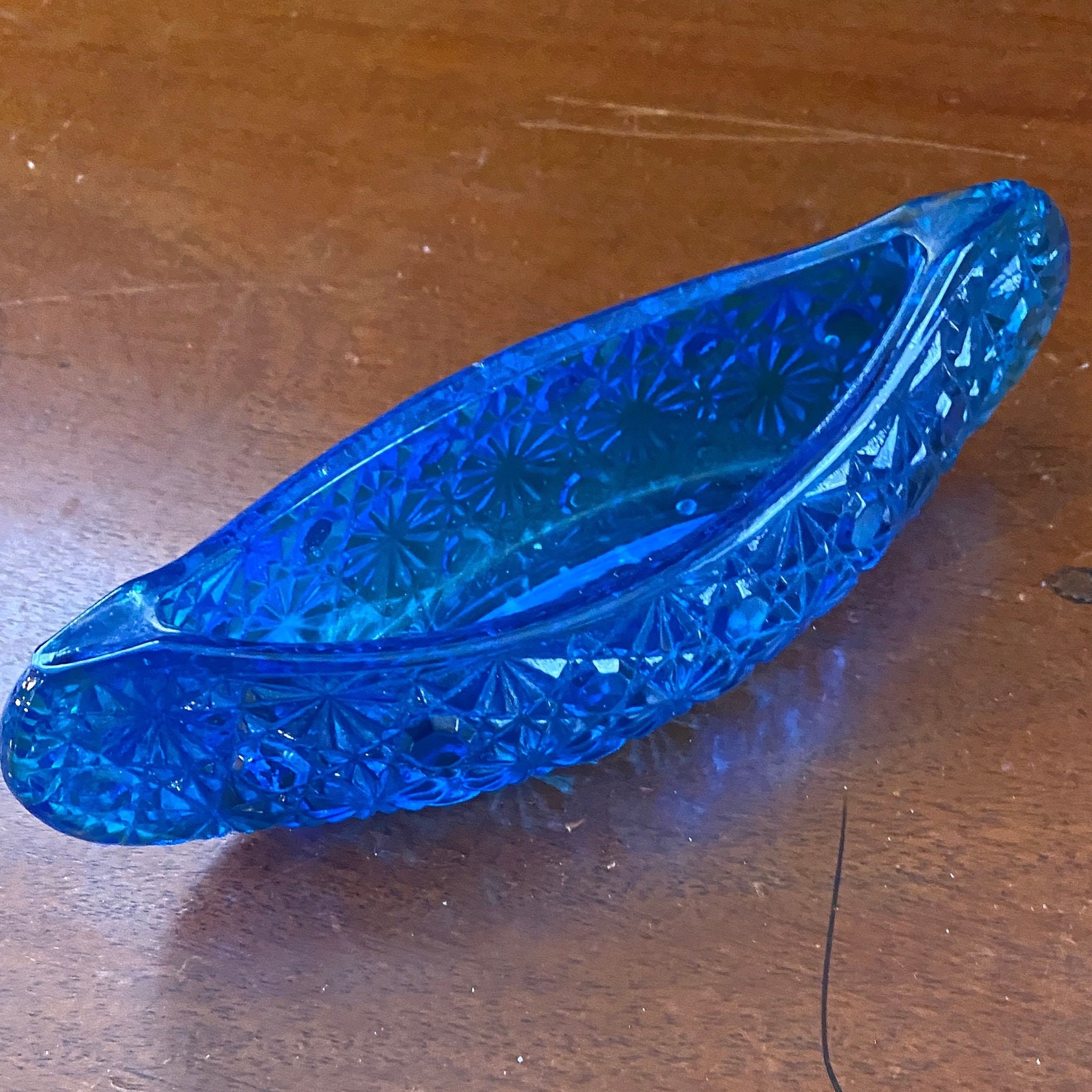 Vintage Fenton Glass Canoe Daisy and Button Blue Relish Dish Center ...