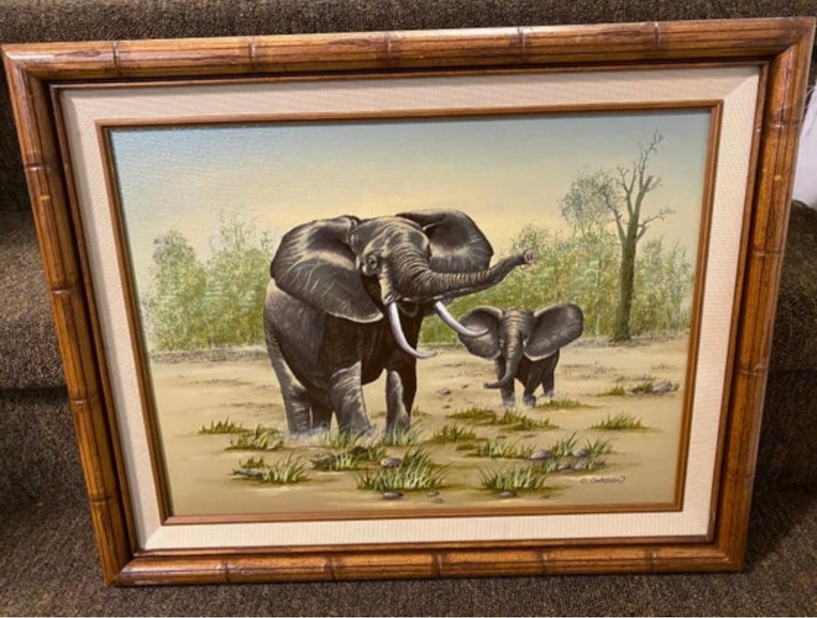 Elephant Painting Elephant Serigraph Painting by C. Carson, Vintage Oil ...