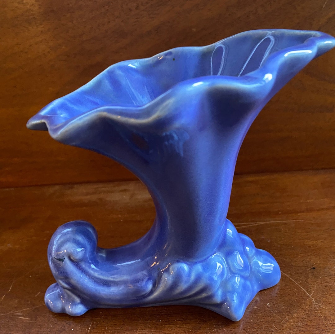 Periwinkle Blue Cornucopia Vase 6” High X 6” Wide Elegant Centerpiece ...