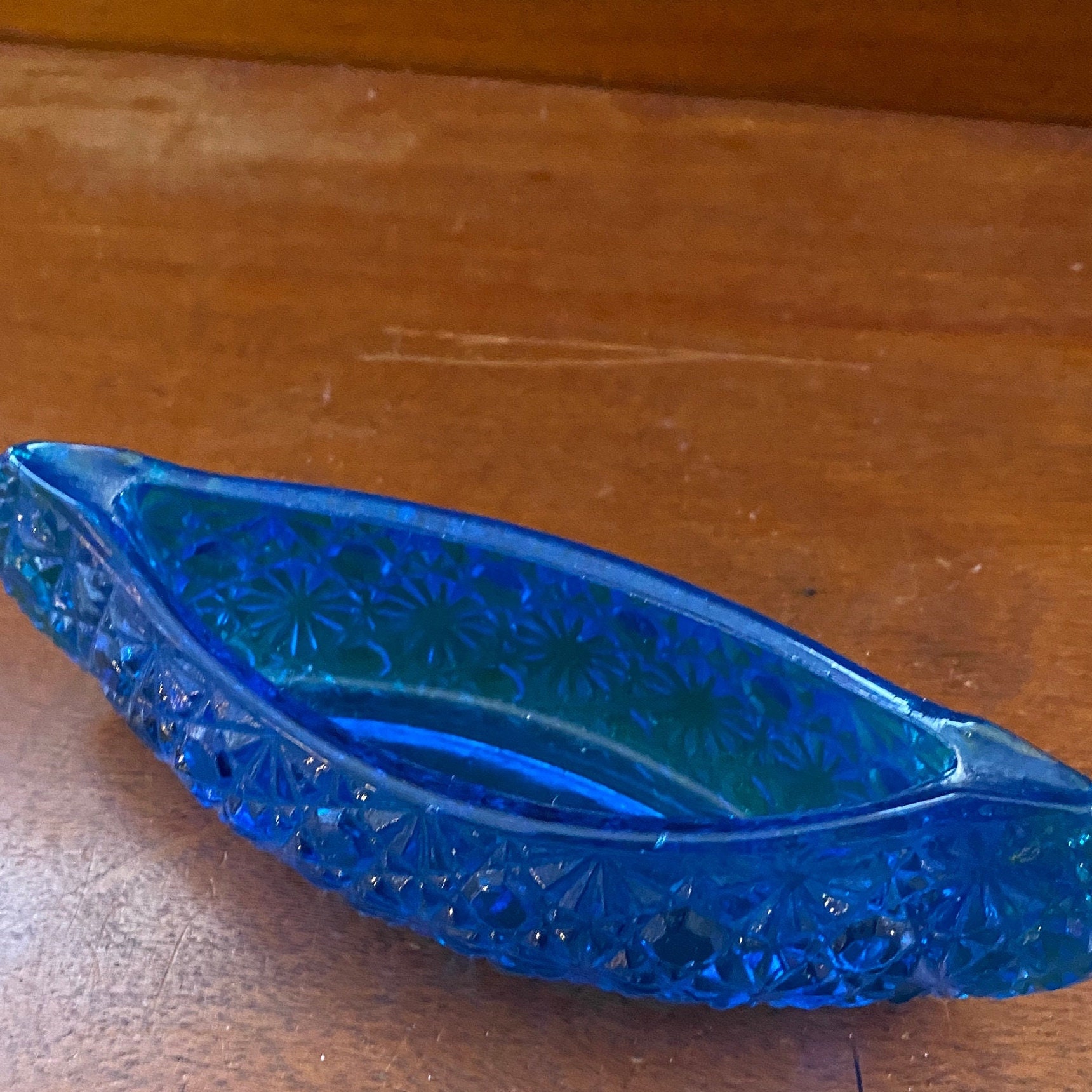 Vintage Fenton Glass Canoe Daisy and Button Blue Relish Dish Center ...