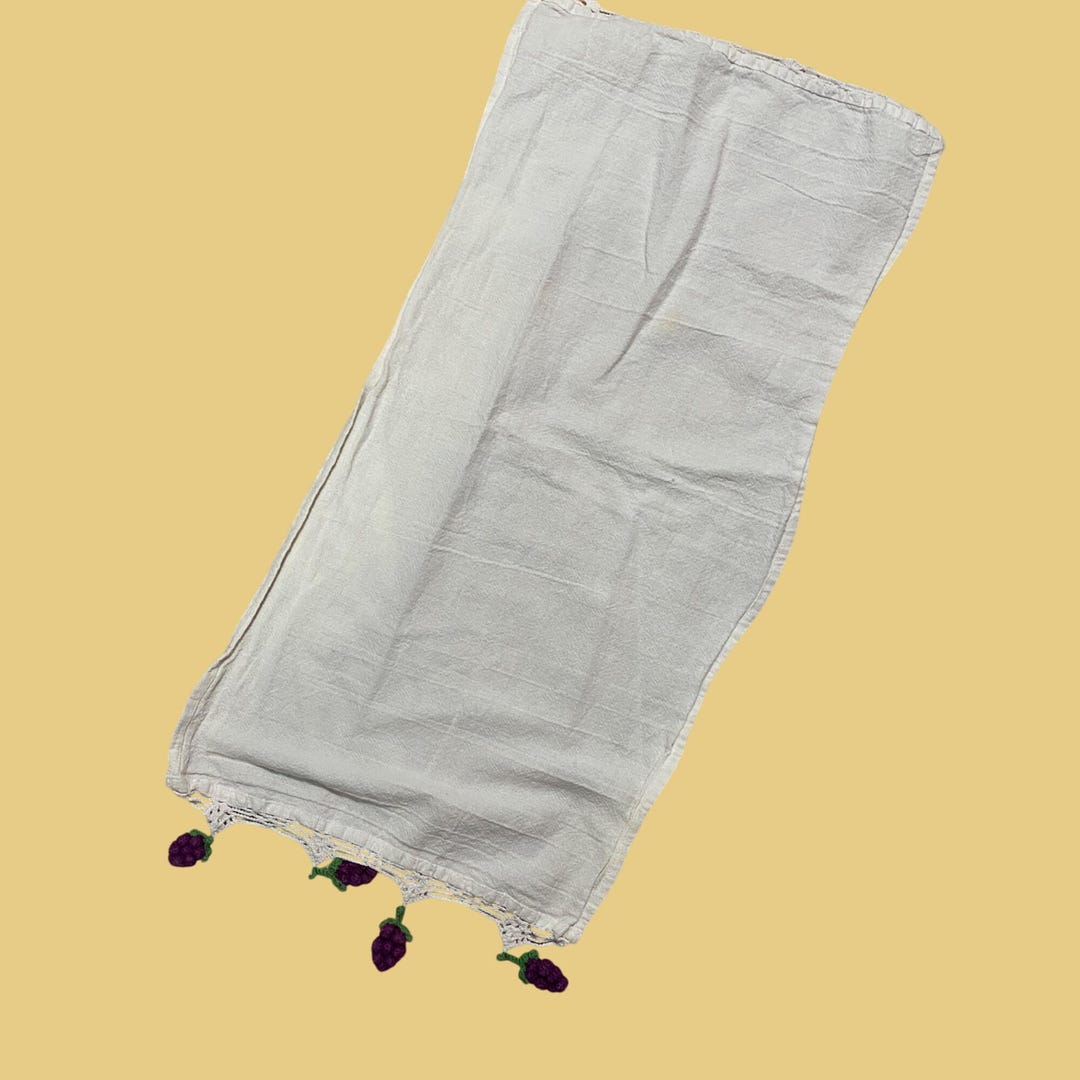 Vintage White Linen Kitchen Towel Runner With Crochet Grape Trim - Etsy