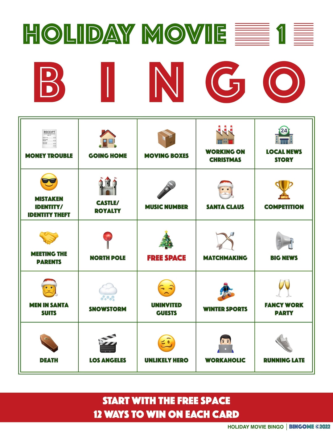Holiday Movie Bingo Cards ~ Set of 20 Unique Cards - Etsy