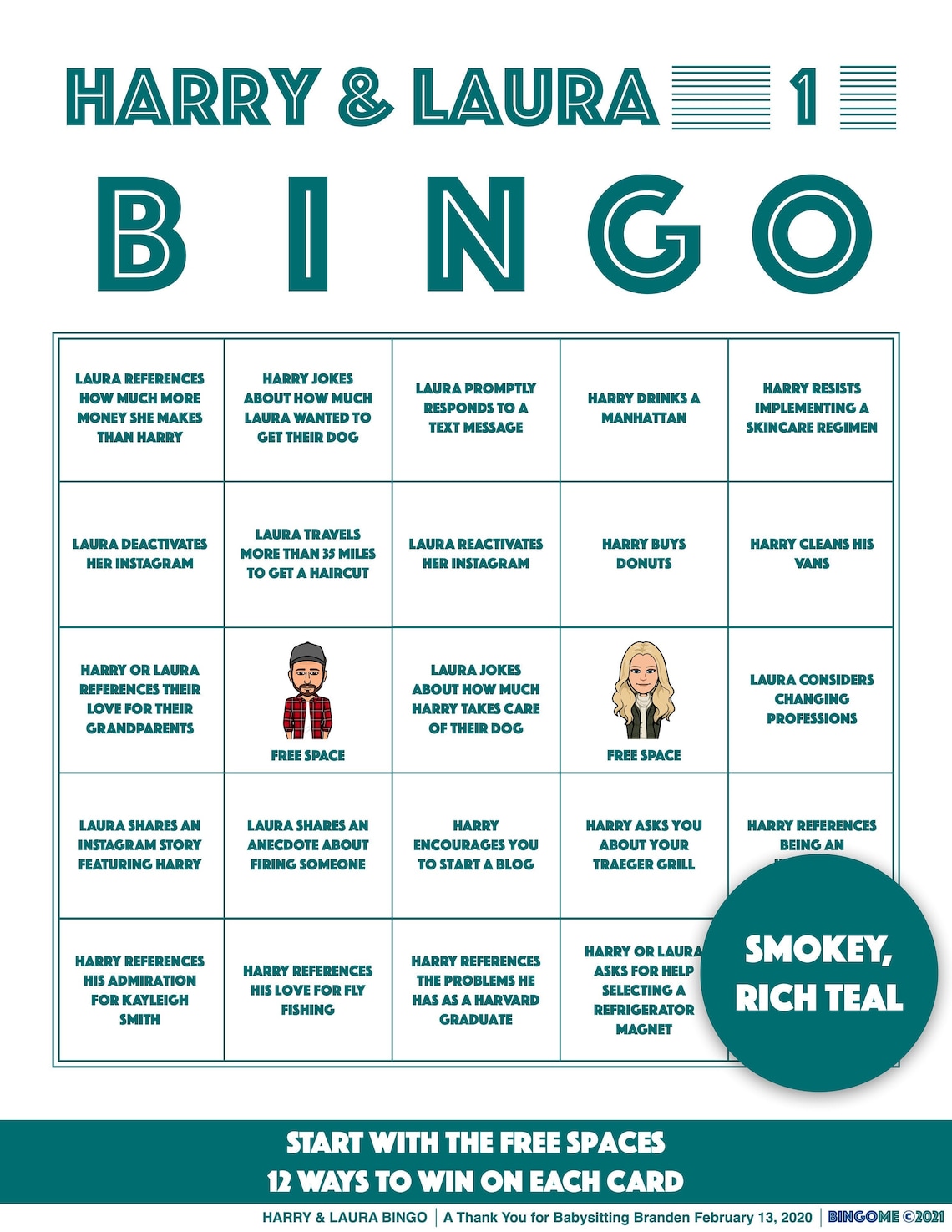 Custom Personalized Bingo Card ~ DIGITAL DOWNLOAD ONLY - Etsy