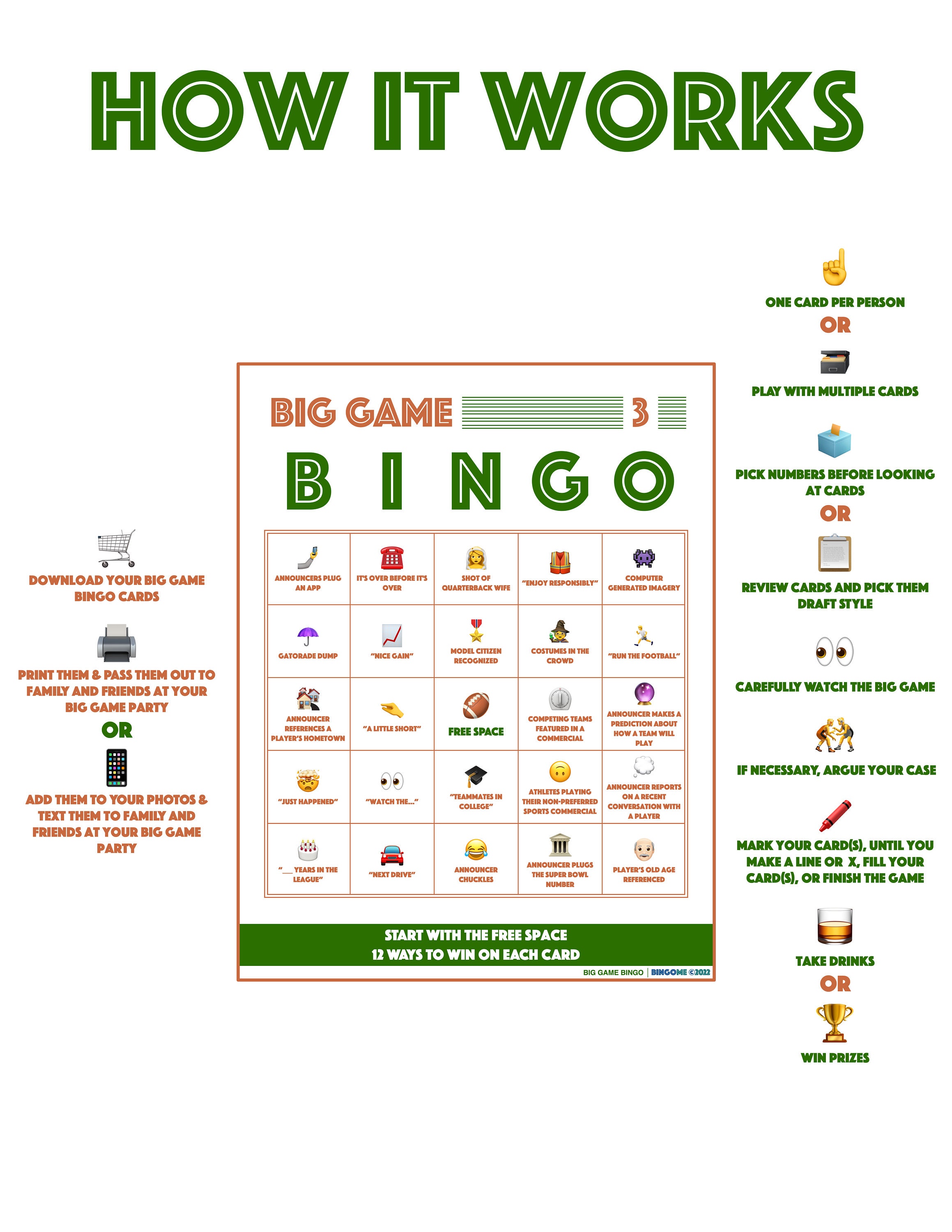 Big Game Bingo Cards ~ Set of 20 - Etsy
