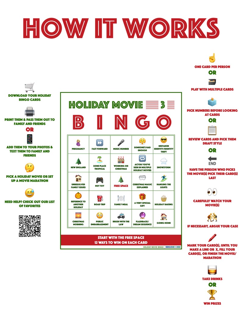Holiday Movie Bingo Cards ~ Set of 20 Unique Cards - Etsy
