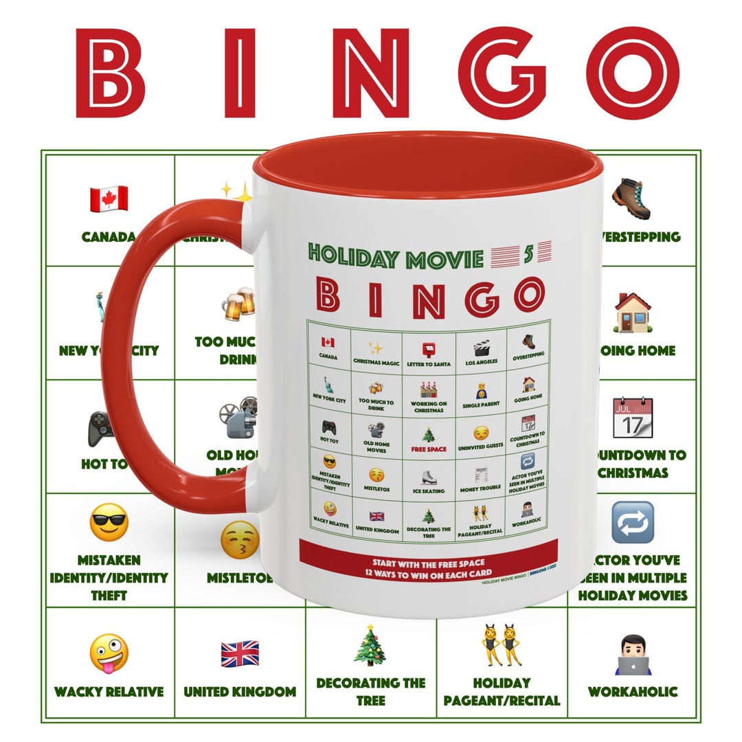 Holiday Movie 5 Bingo Card Mug Perfect Gift for Christmas Movie Lovers ...