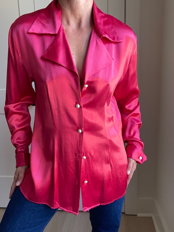 Pink Rayon Top, Vintage, Form Fitting, Ling Sleeve, W… - Gem