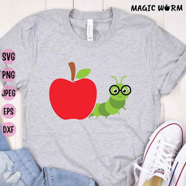 Apple and Worm Svg Png Eps Jpg Teacher Vector Bookworm - Etsy