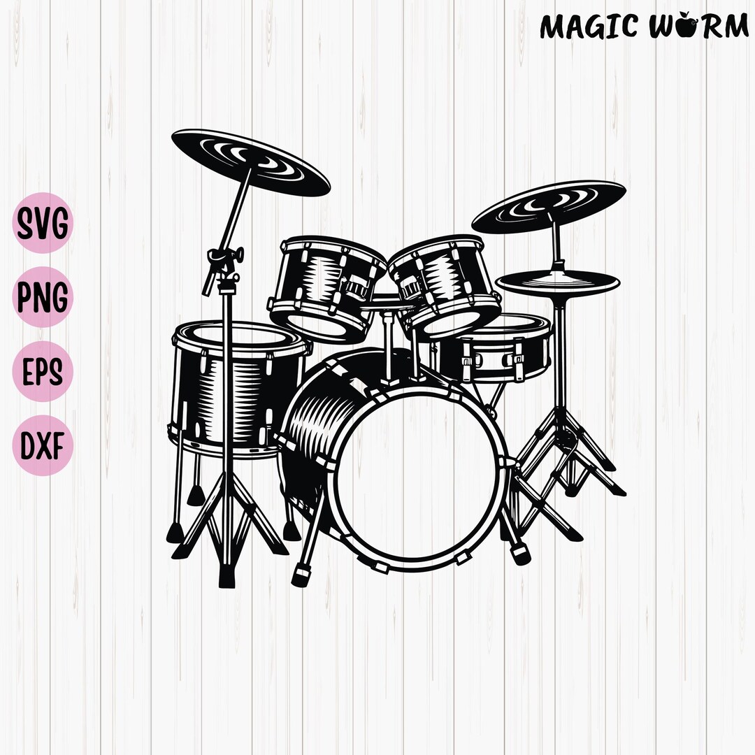 Drum Set Silhouette Vector: Rock Band SVG Cut File (digital Download ...