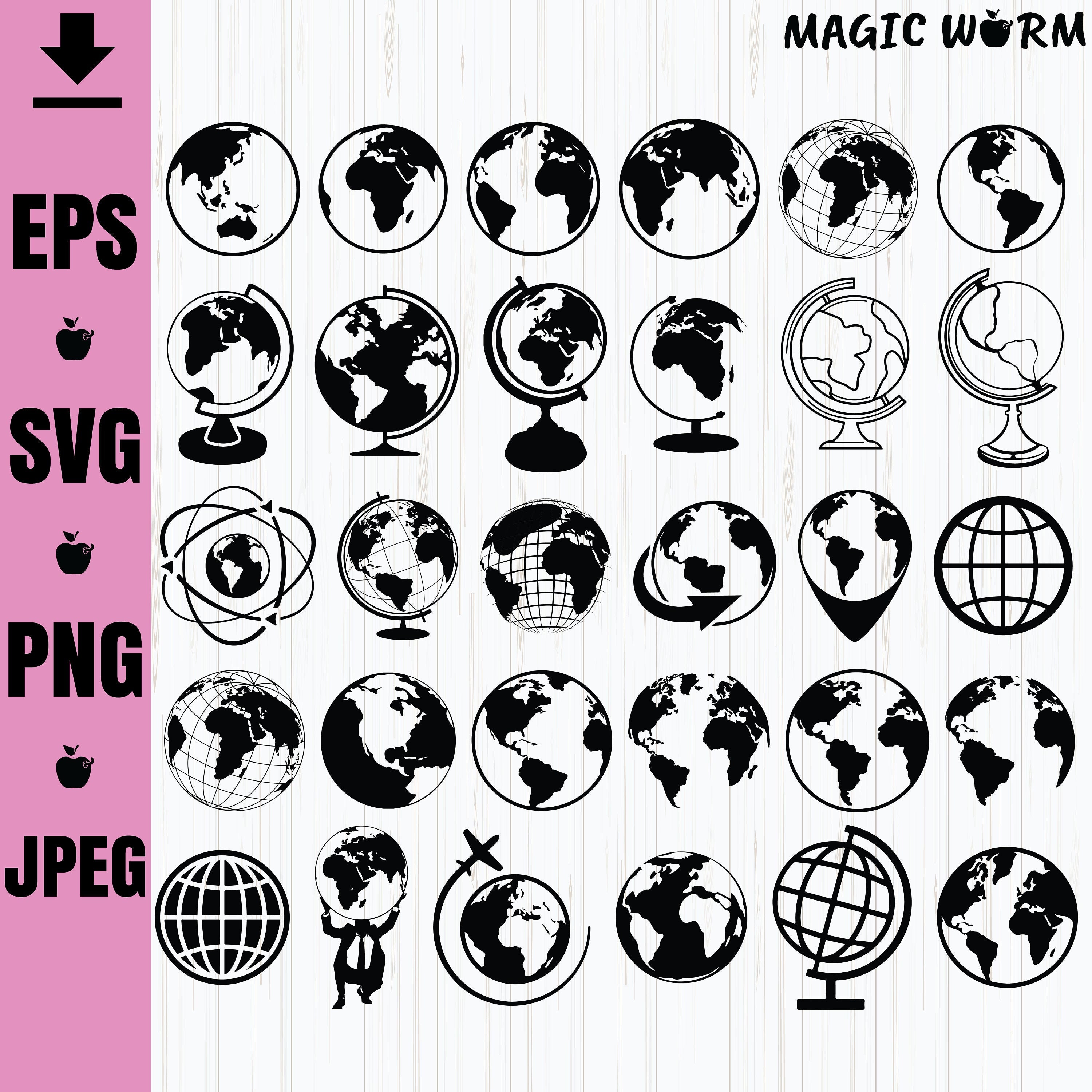 30 Globe Svg Bundle World Globe Svg Earth Day Svg Globe | Etsy