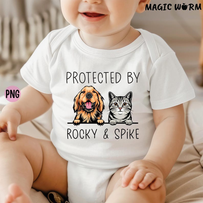 Personalized Baby Protected by Dog PNG: Newborn Baby Gift, Custom Dog ...
