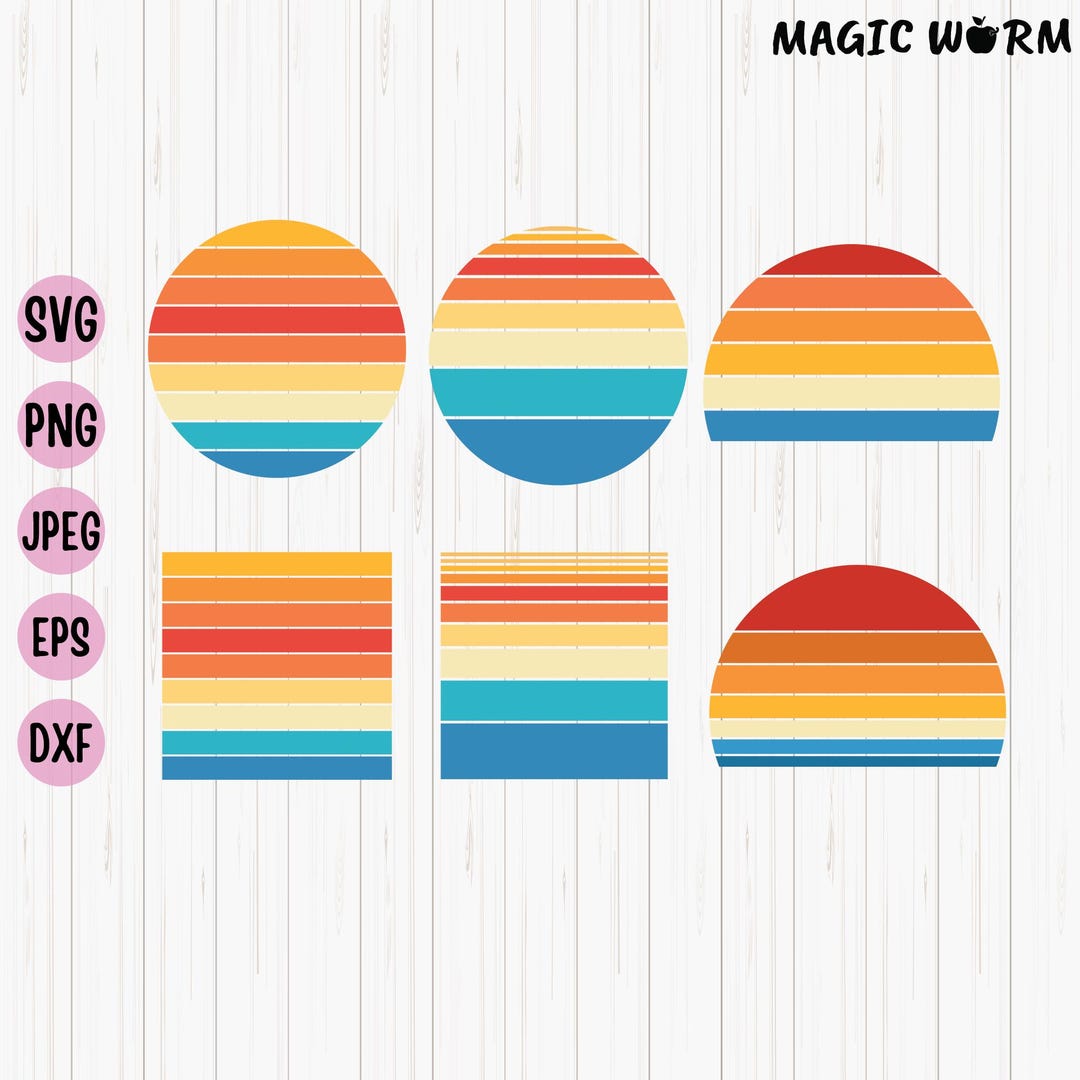 Retro Sunset Line Background SVG, Vintage Sunset Background Png, Square ...