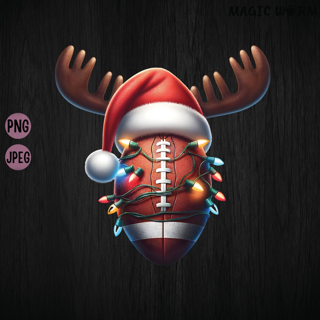 Christmas Football PNG: Santa Hat, Reindeer Antlers, Xmas Lights ...