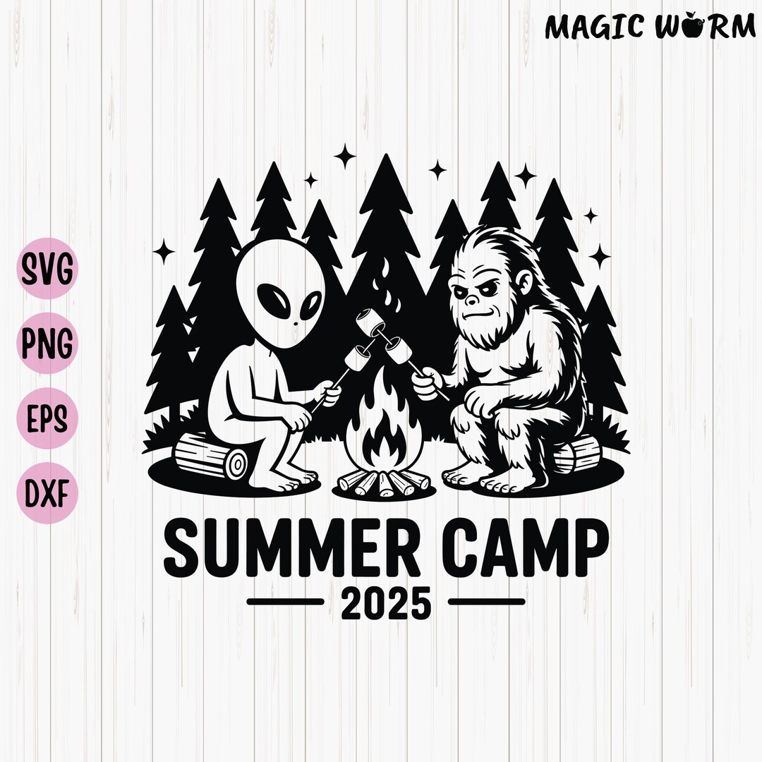 Bigfoot & Alien Campfire SVG : clipart de camp d'été (téléchargement ...