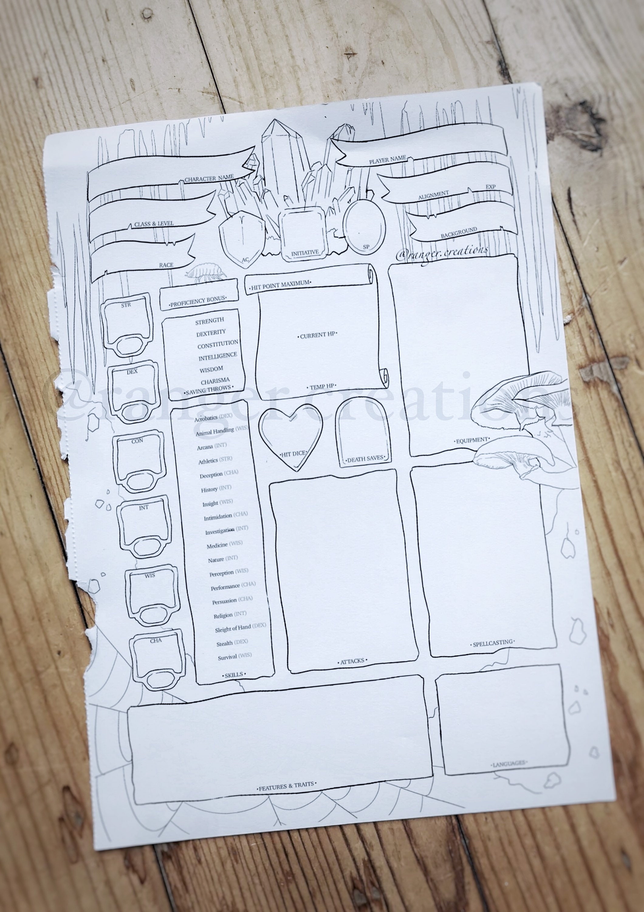 Underdark Character Sheet (colour Your Own!) - DOWNLOAD - Drow Mines ...
