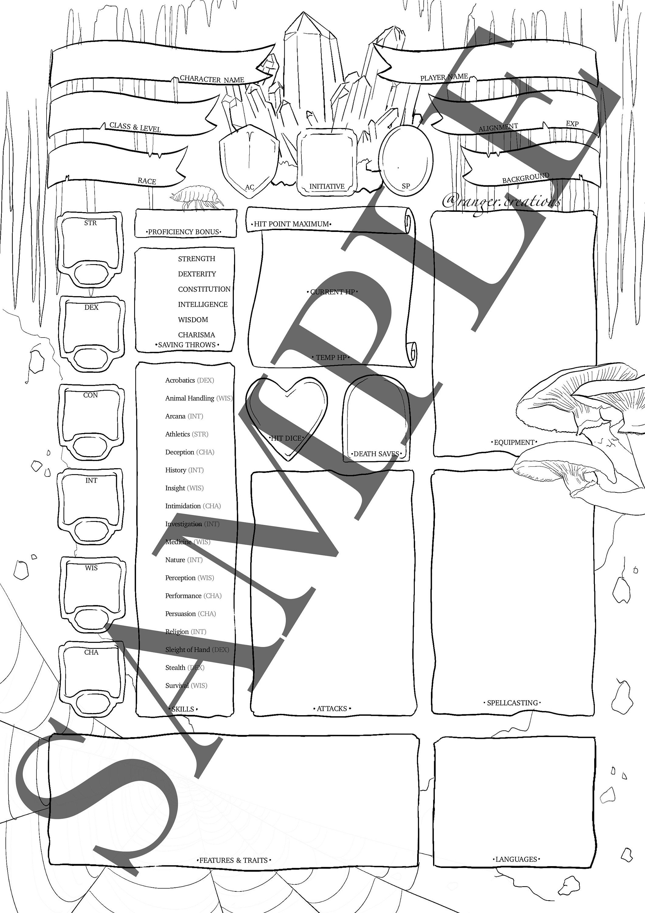 Underdark Character Sheet (colour Your Own!) - DOWNLOAD - Drow Mines ...