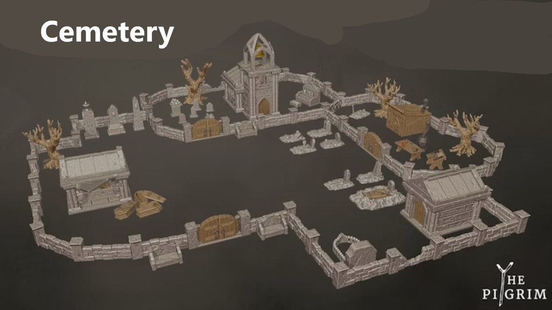 Complete Cemetery or Graveyard Scene Set Miniatures Terrain for DND or ...