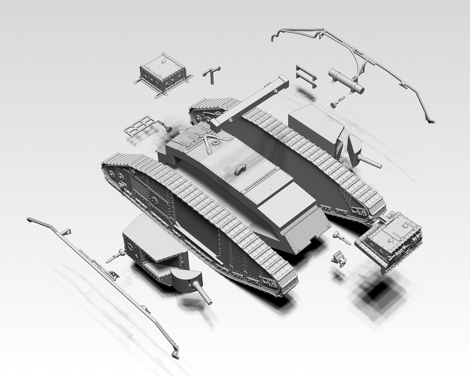 British Mark V Male Heavy Tank Model Kit 3D Printed at 1/56th, 1/72th ...