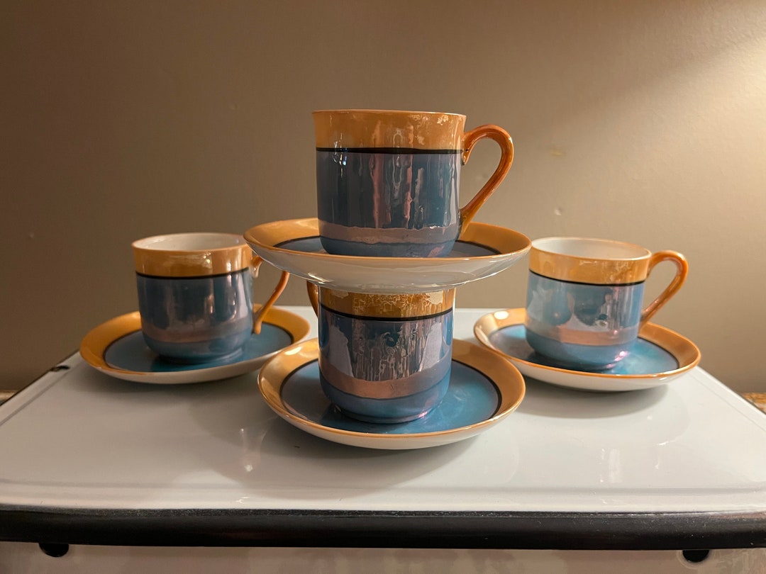 Vintage 8 Piece Blue and Peach Tea Set - Etsy