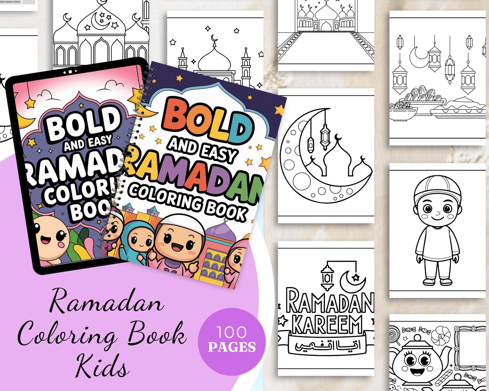 100 Page Kids Ramadan Activity Book Printable, Islamic Workbook With ...