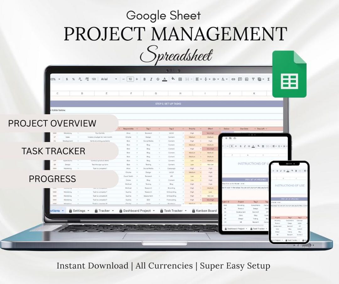 Project Management Spreadsheet, Task & Timeline Excel Planner (digital ...