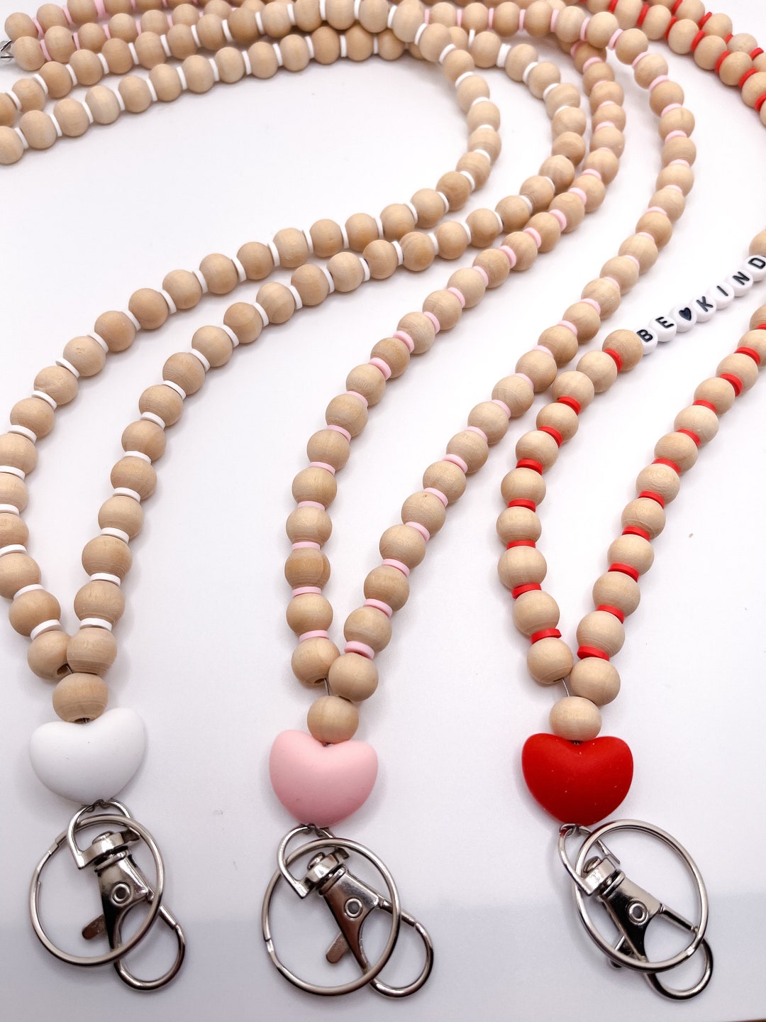 Personalized Heart Teacher Lanyard: Wooden Bead ID Holder - Etsy