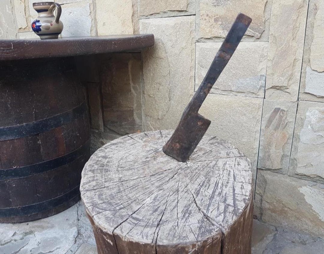 Vintage Heavy Cleaver,primitive Meat Chopper,hand Forged Steel,solid ...